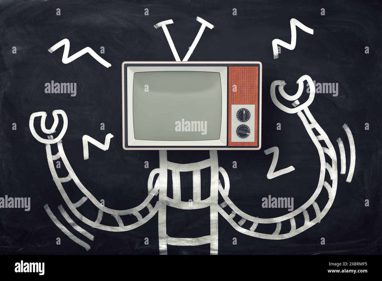 Retro TV with sound waves illustration on chalkboard Stock Photo - Alamy