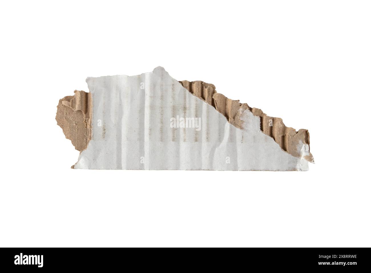 Scrap of white recycled cardboard box isolated on white. Grunge packing ...