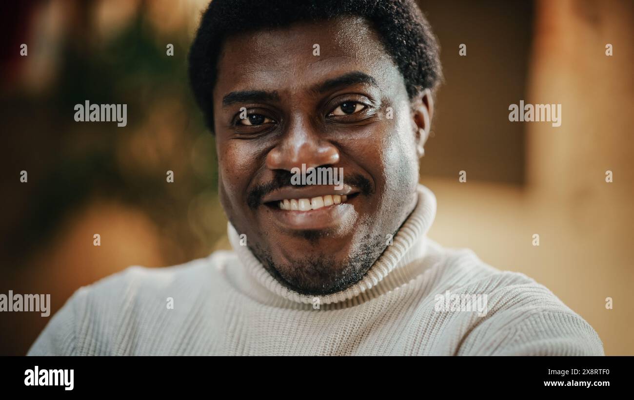 Close-up Portrait of Handsome Black Man with Trimmed Beard, Wearing ...