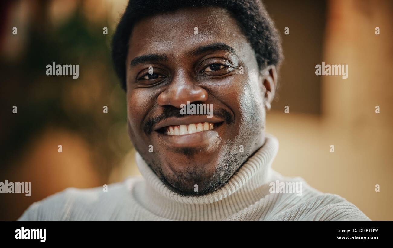 Close Up Portrait of a Happy Young Black Male with Trimmed Beard ...