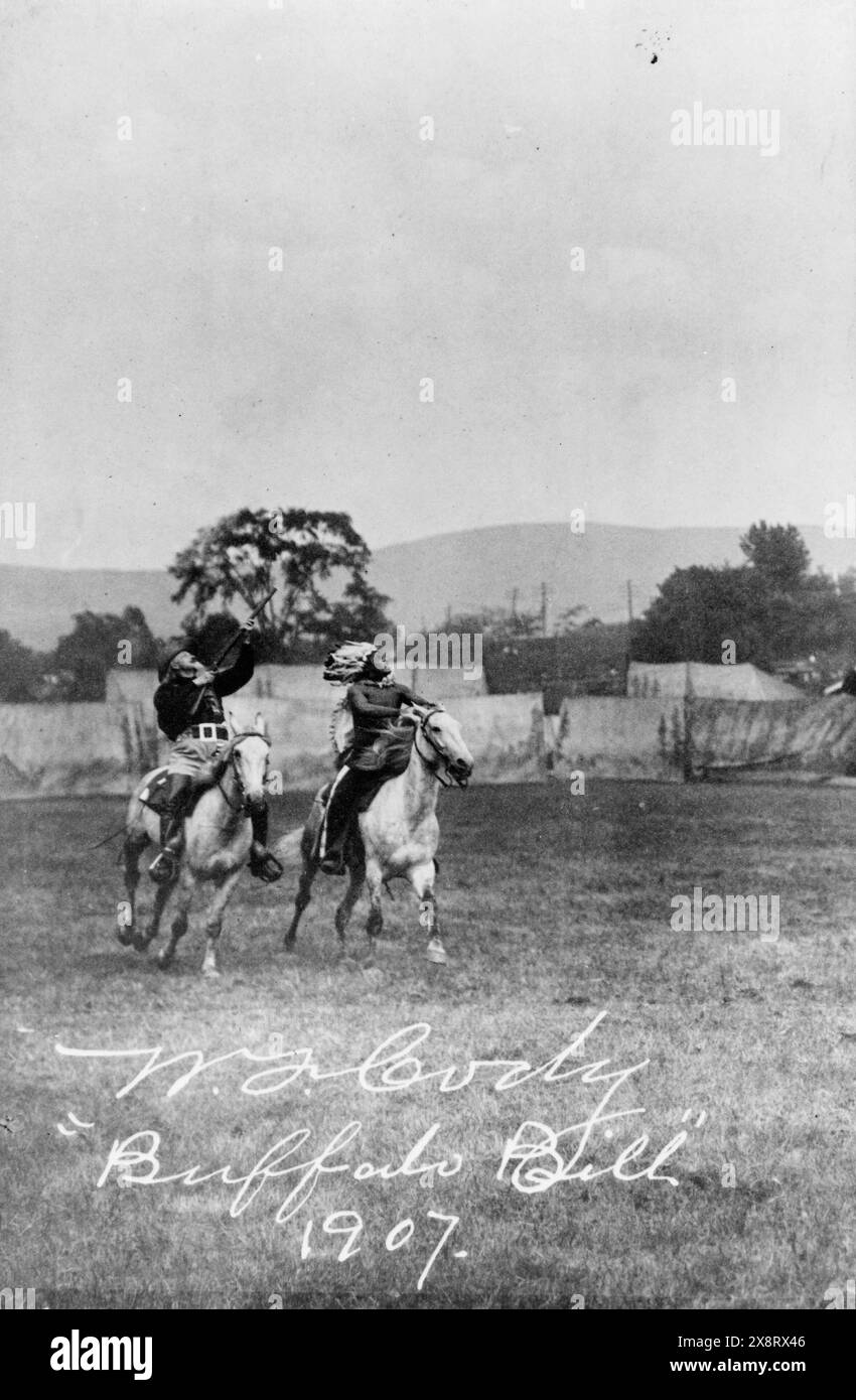 W.F. Cody "Buffalo Bill" and native american, Indian, Horseback riding ...