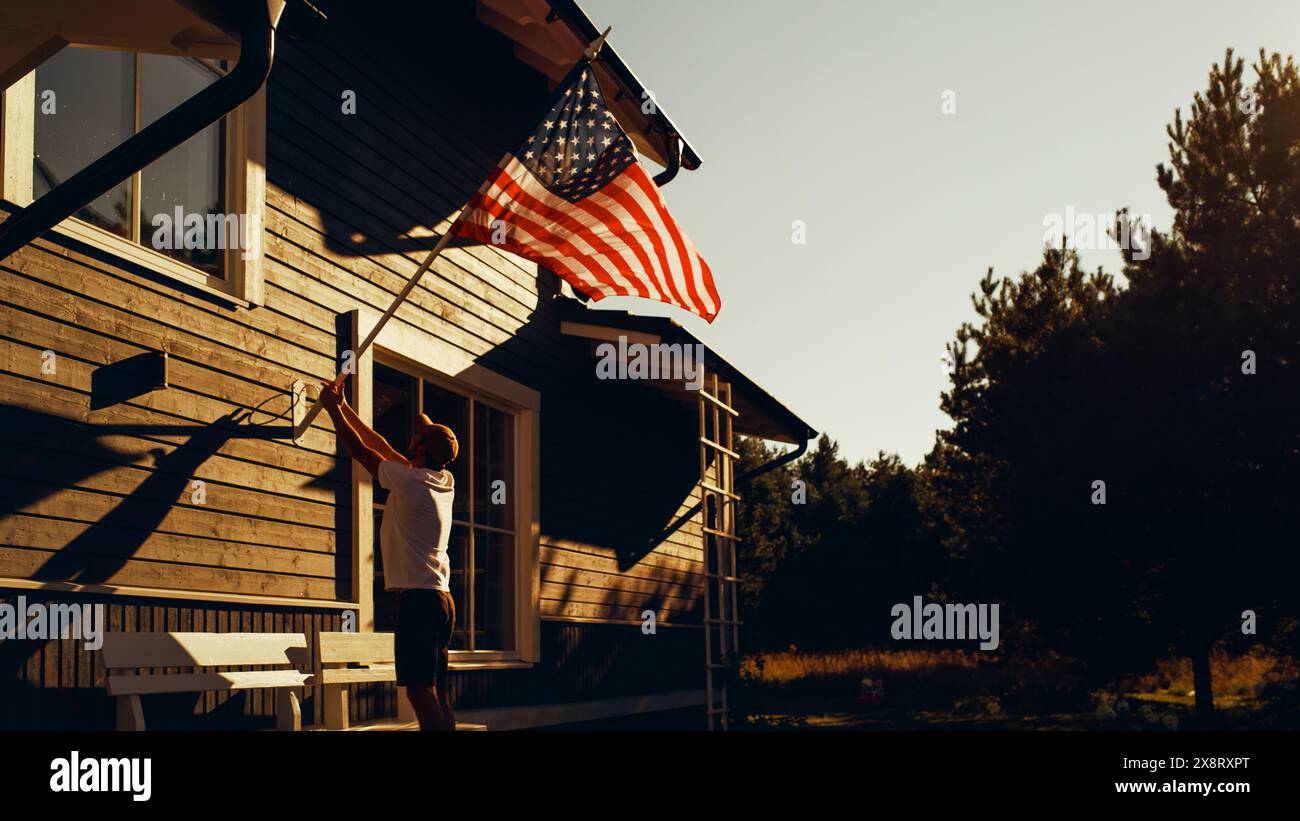 Proud American Homeowner Flying the United States of America National ...