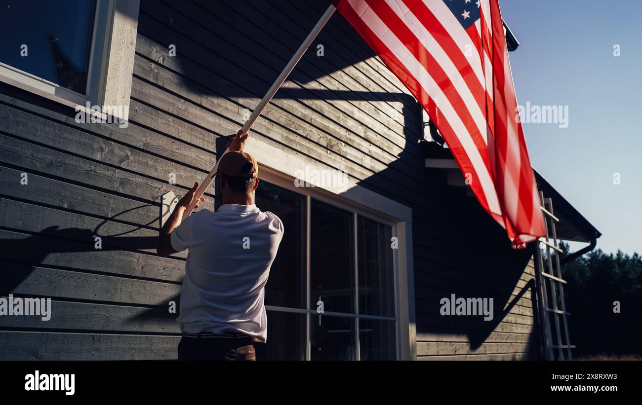 Proud American Homeowner Flying the United States of America National ...