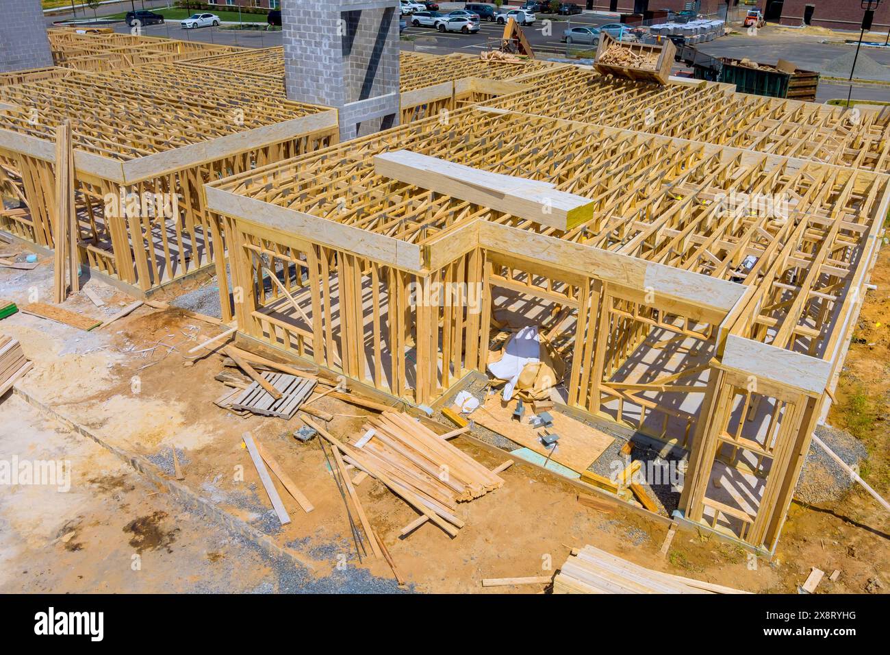 In building construction, are wooden beams forming roof of new home ...