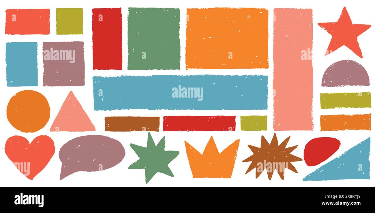 Colorful vector set with doodle rectangular shapes with rough edges, backgrounds, borders ...