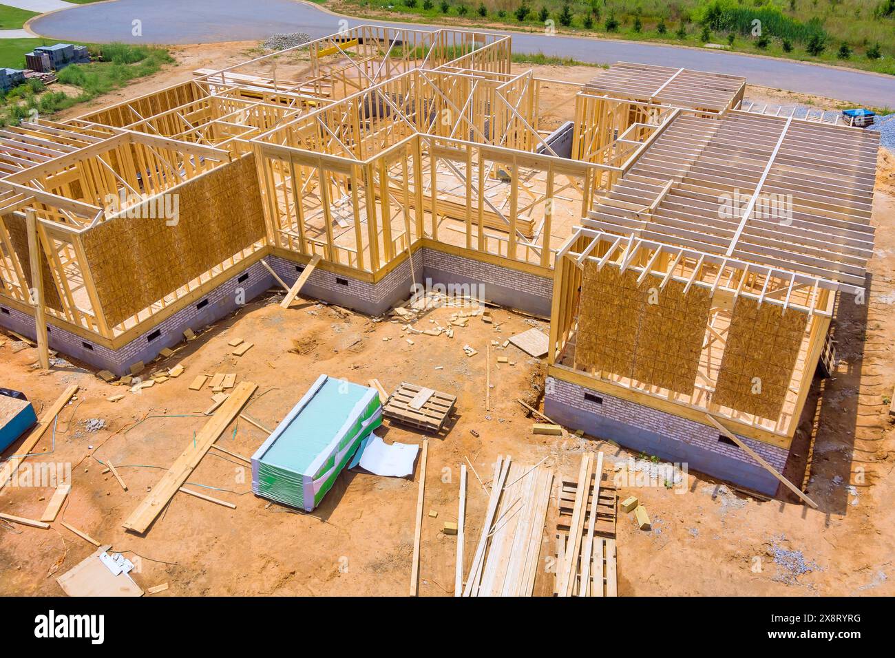 Home residential construction of new house consists of unfinished ...