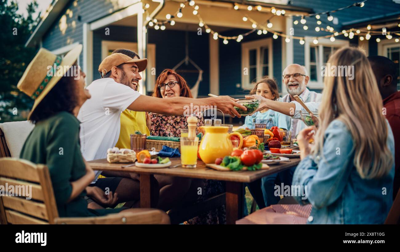 Big Family Vegetarian Party Gathered Together at a Table with Relatives ...