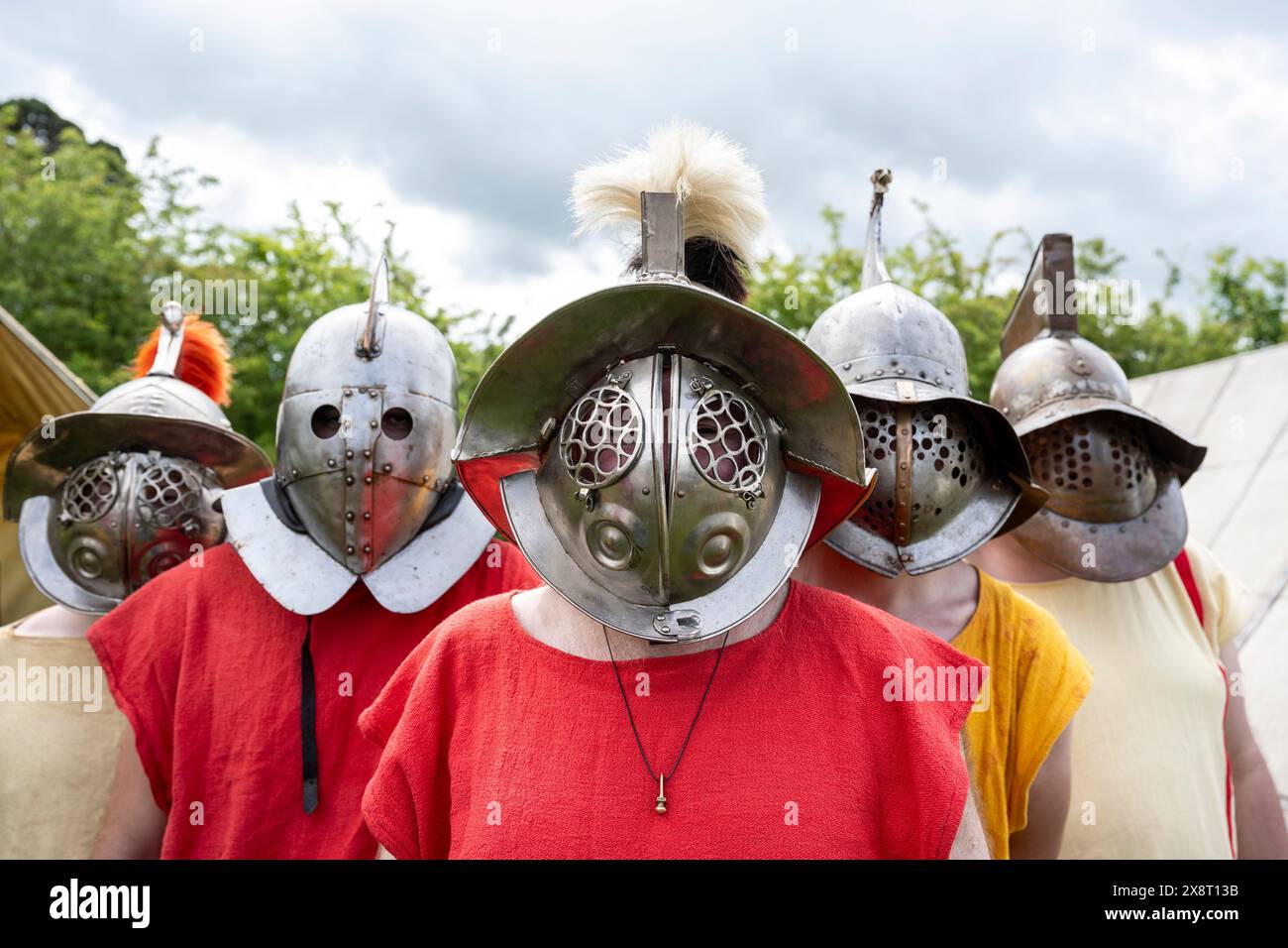 Chalfont, UK. 27 May 2024. Helmets are demonstrated as Gladiators take ...