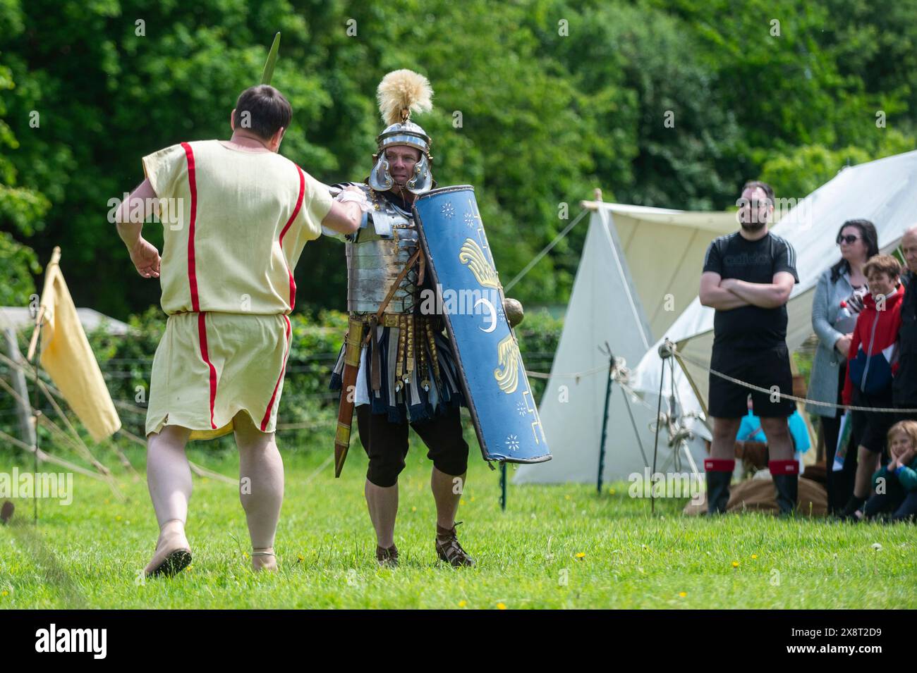 Chalfont, UK. 27 May 2024. A slave and Roman solider (Praetorian Guard ...