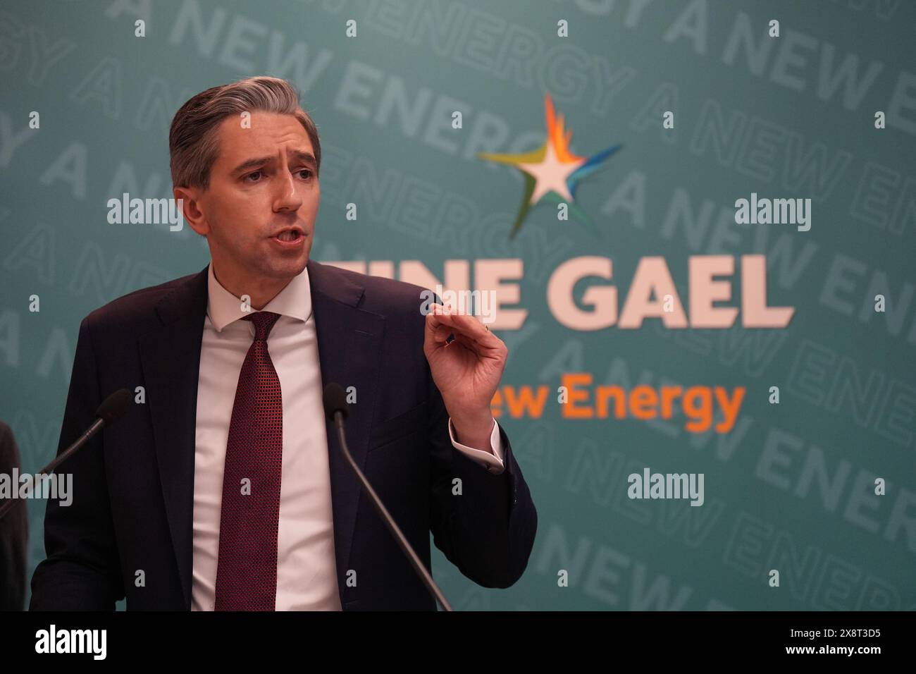 Taoiseach and Fine Gael leader Simon Harris speaks following a launch ...