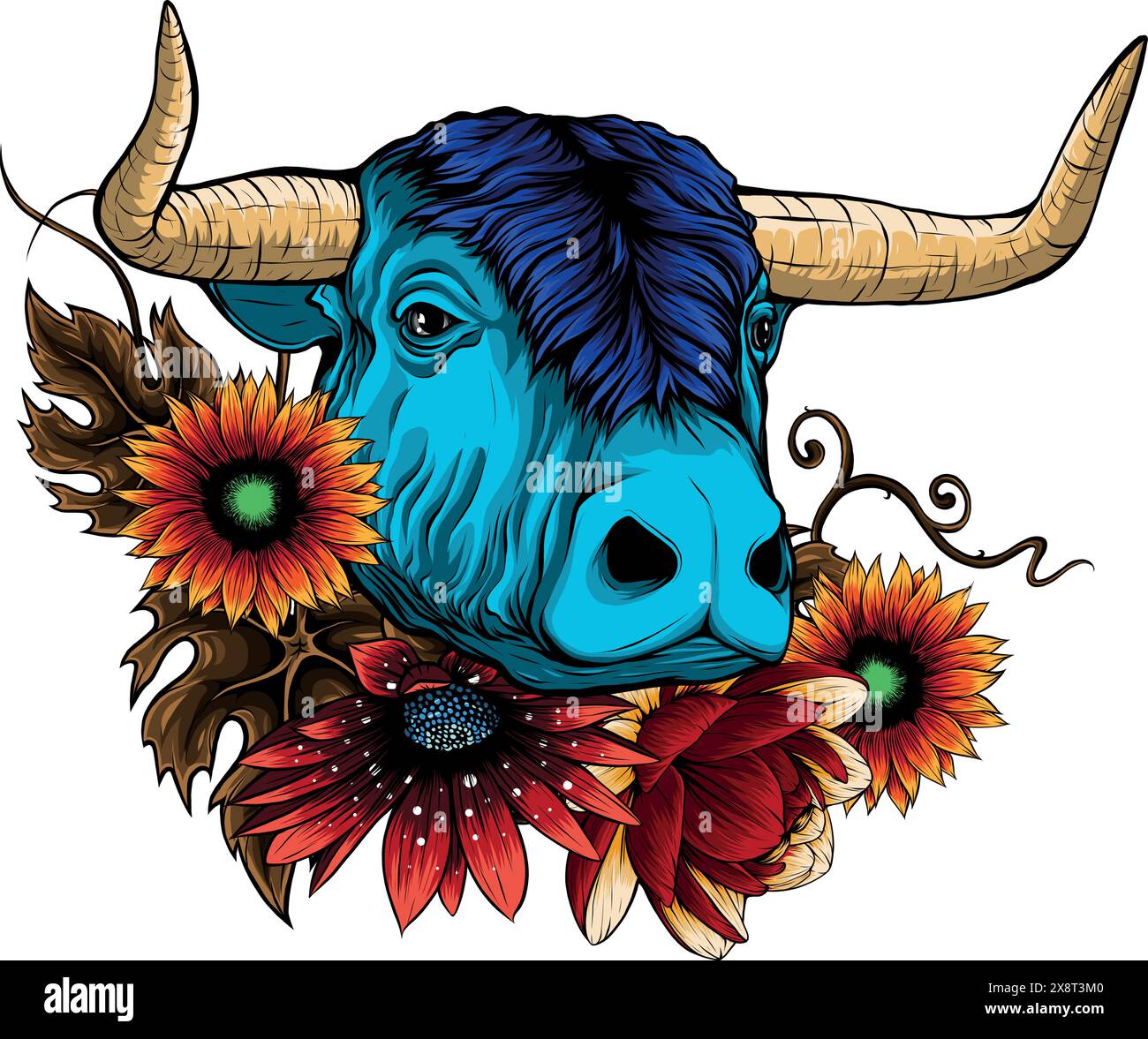 vector illustration of head bull colored design Stock Vector Image ...