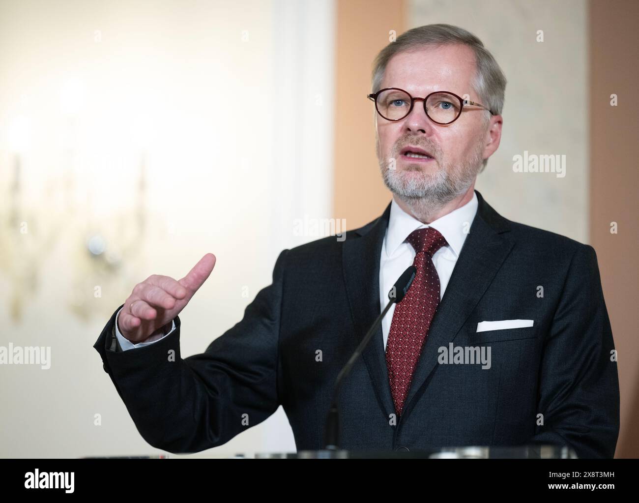 Czech Prime Minister Petr Fiala attends a press conference on support ...