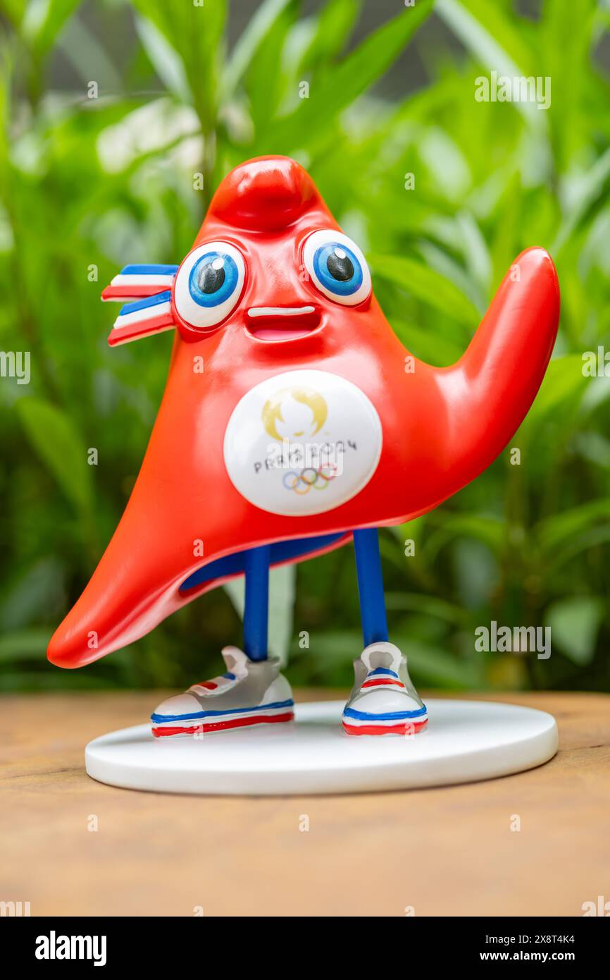 ZHONGSHAN China-May 25 2024: 2024 Paris Olympic Games mascot the Phryge ...