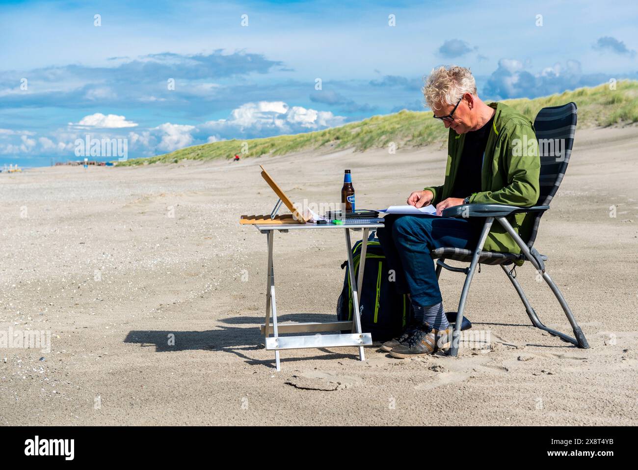 Man Working on Beach Hook of Holland, Netherlands. mature adult male ...
