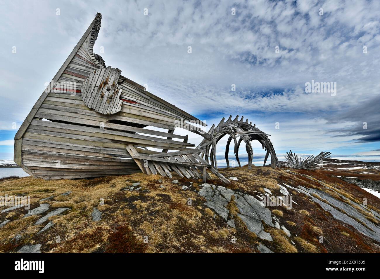Norway, Vardo, wooden monument Stock Photo - Alamy