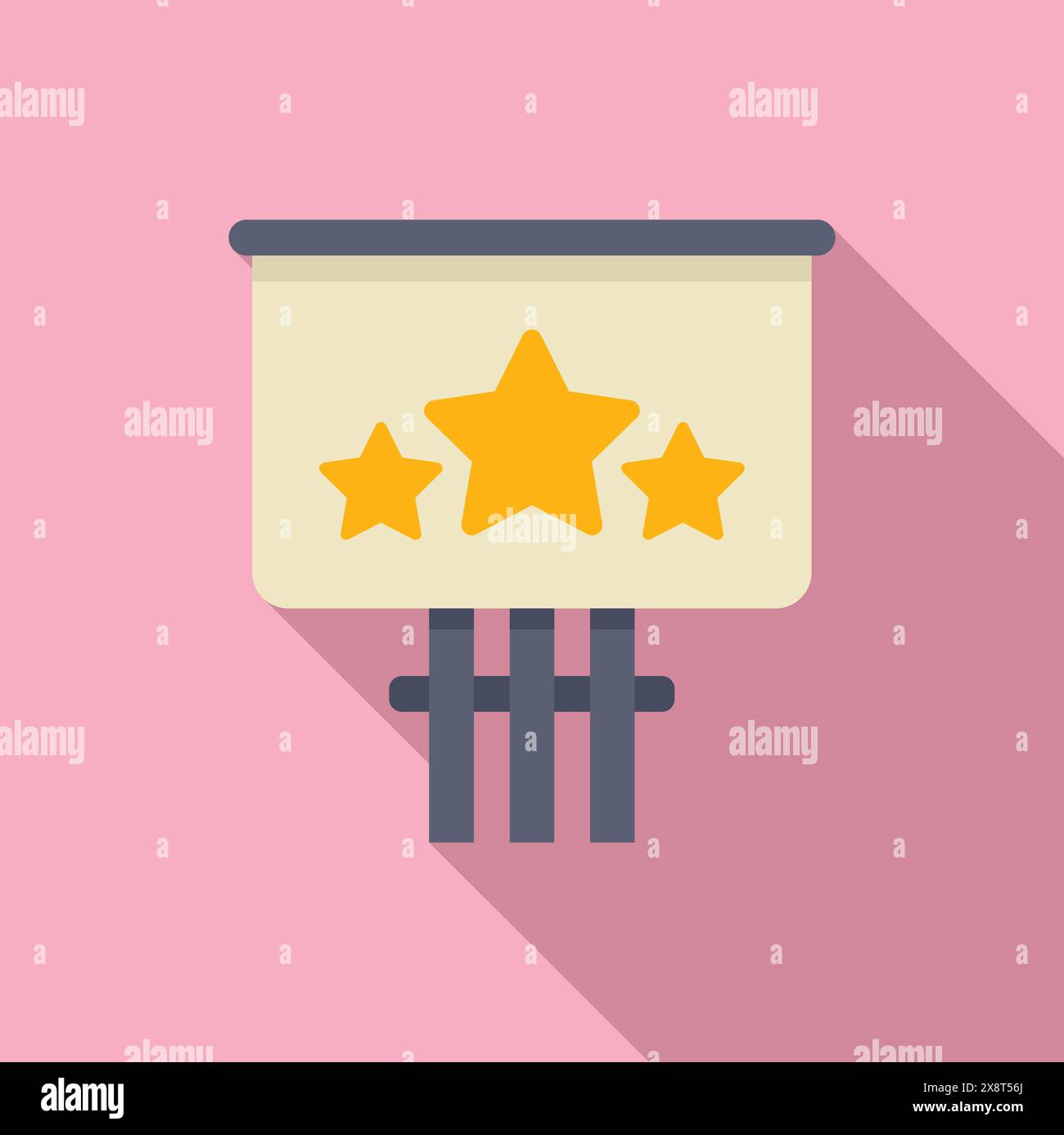 Flat design illustration of a rating sign with three stars, casting a ...