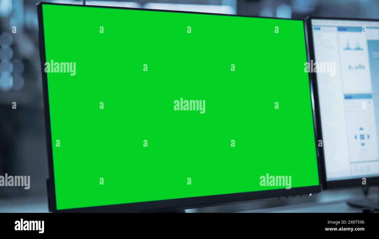 Close Up of a Computer Monitor Display with Green Screen Chromakey ...
