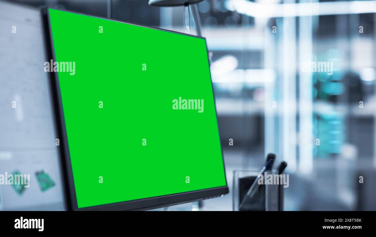 Close Up of a Computer Monitor Display with Green Screen Chromakey ...