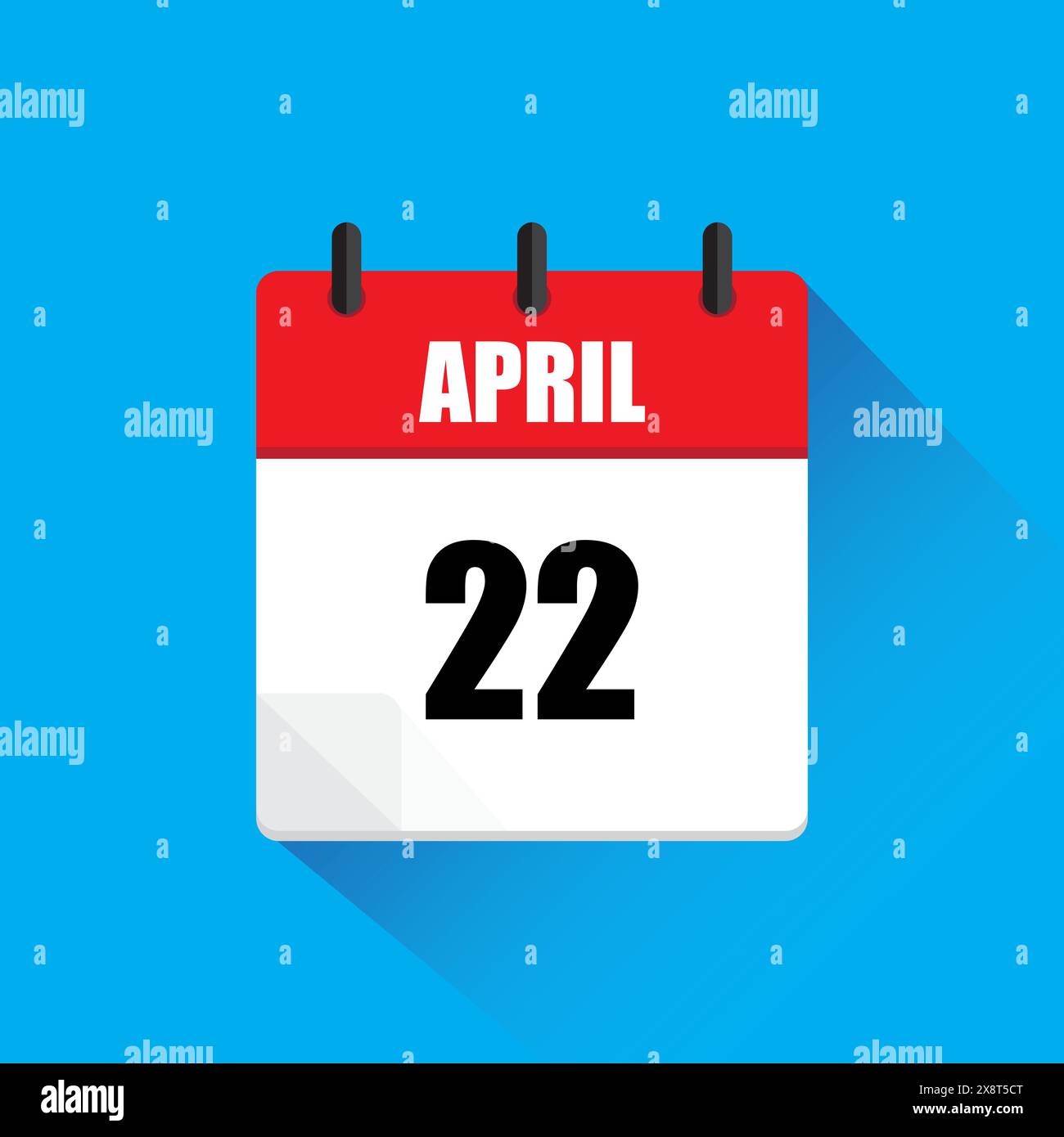 April twenty second. Red white vector. Blue background icon. Long ...