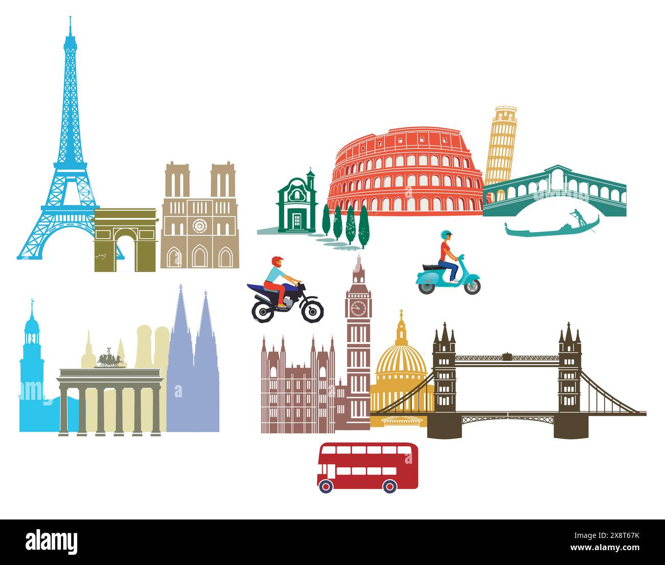 Europe landmarks, travel destinations isolated illustration Stock ...