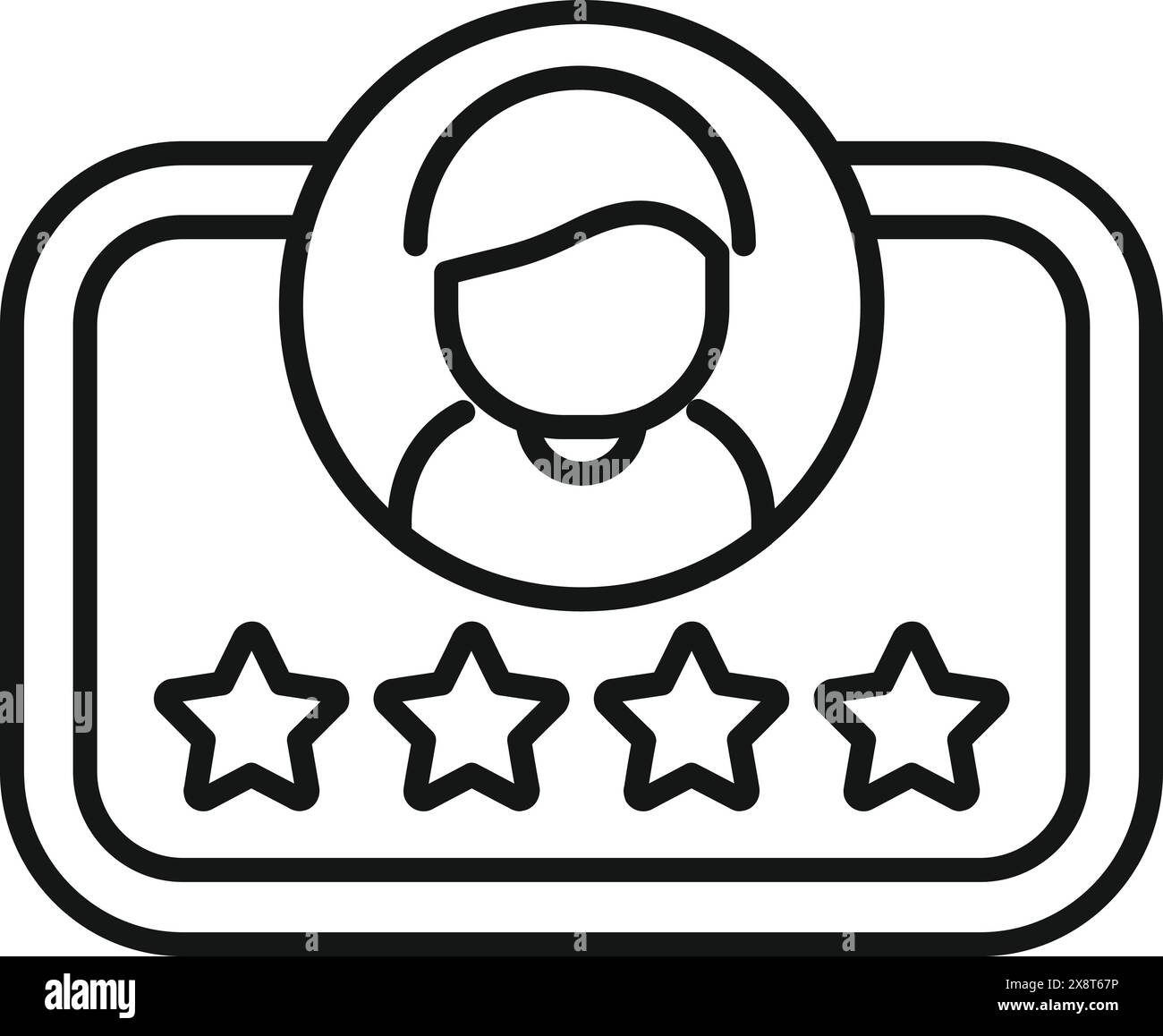 Outline vector icon featuring user profile and fivestar rating system ...