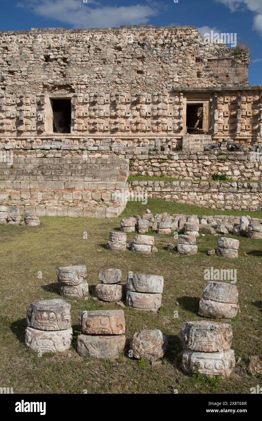 Stone Glyphs in front of the Palace of Masks, Kabah Archaeological Site ...