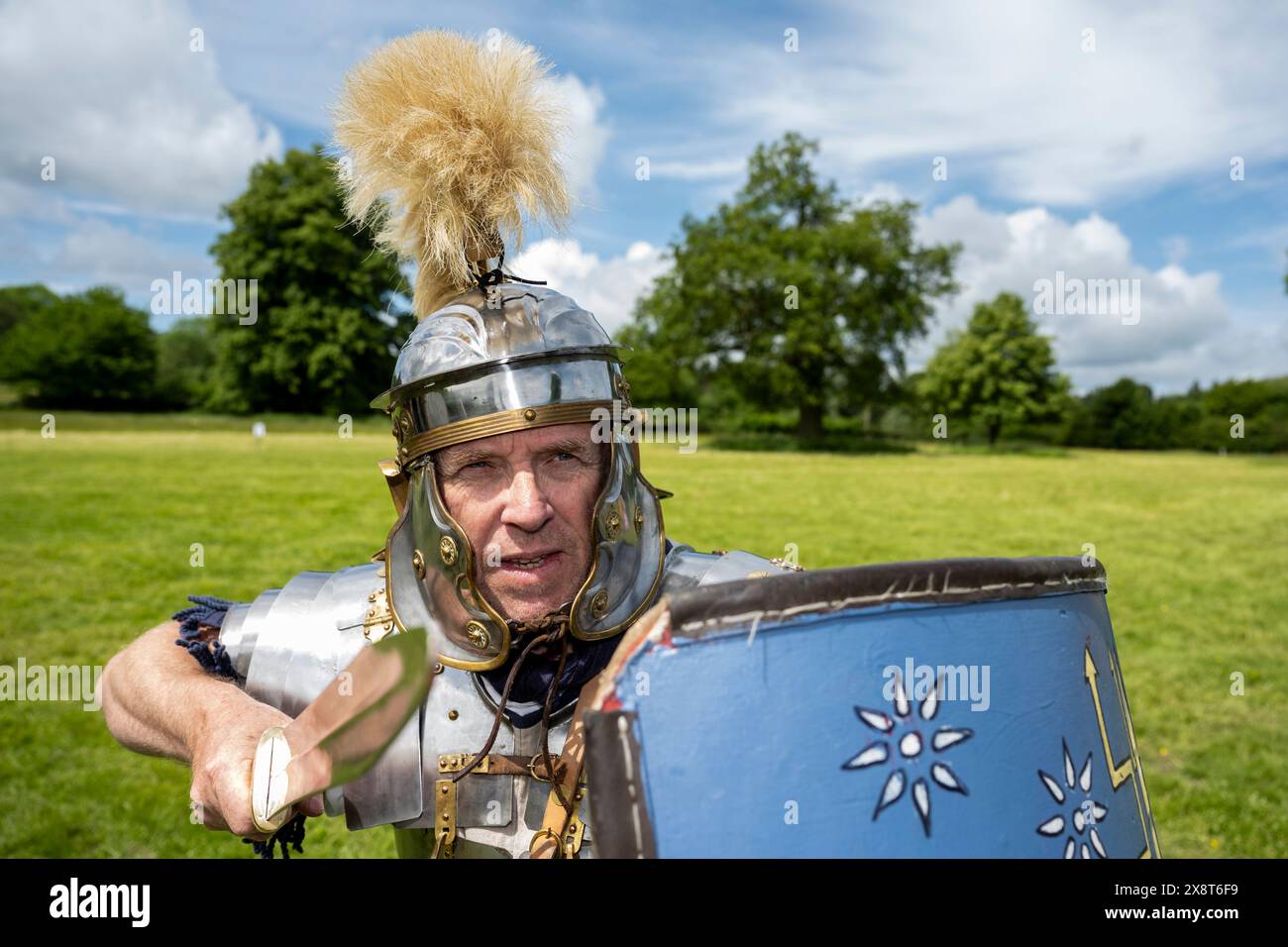 Chalfont, UK. 27 May 2024. A Roman soldier (Praetorian Guard ) meets ...