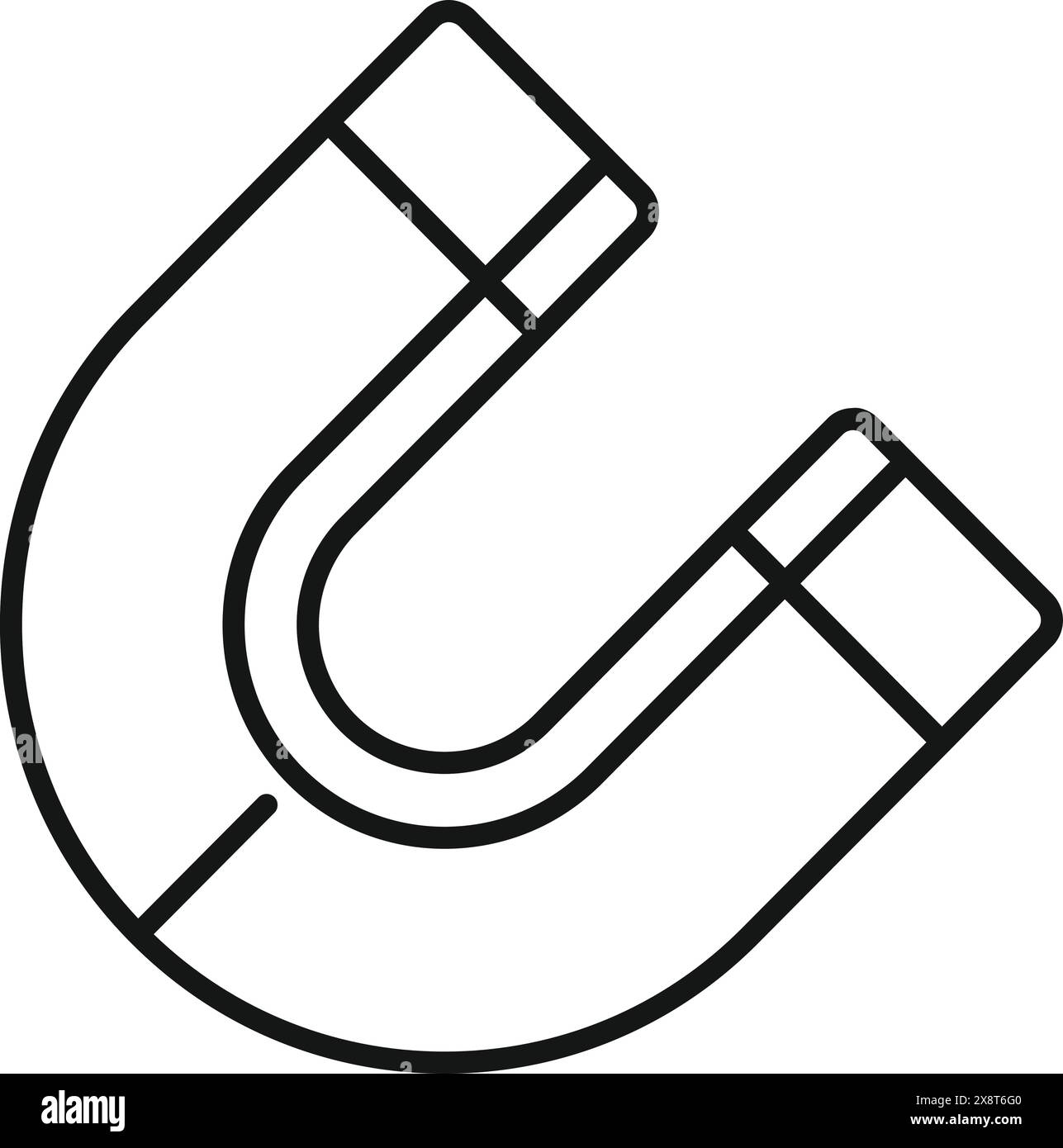Simple line art drawing of a magnet in a horseshoe shape, monochrome ...