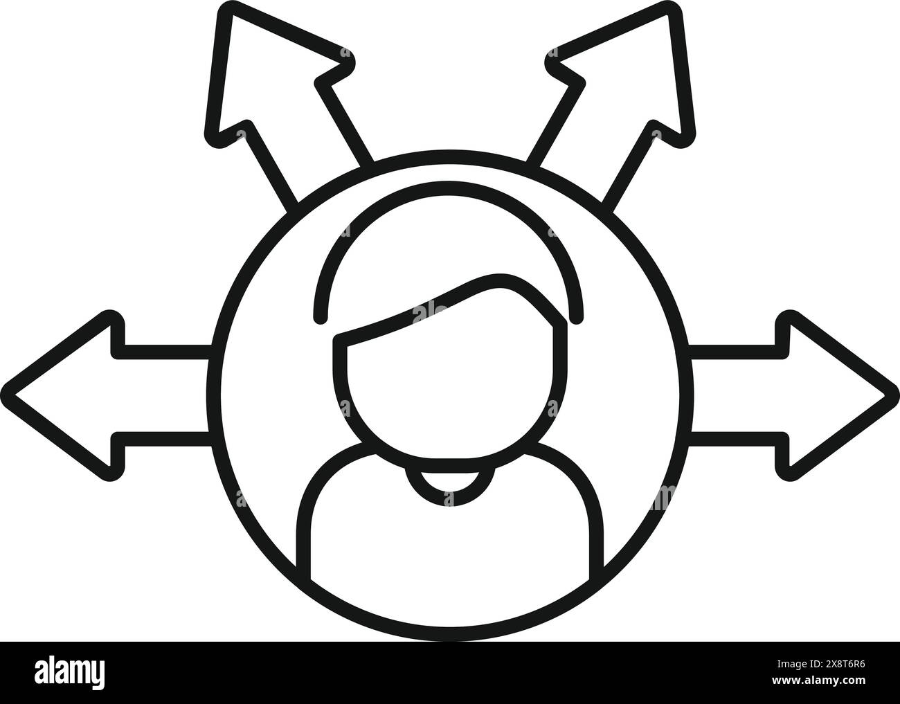 Black and white icon of a woman with choice arrows pointing in ...
