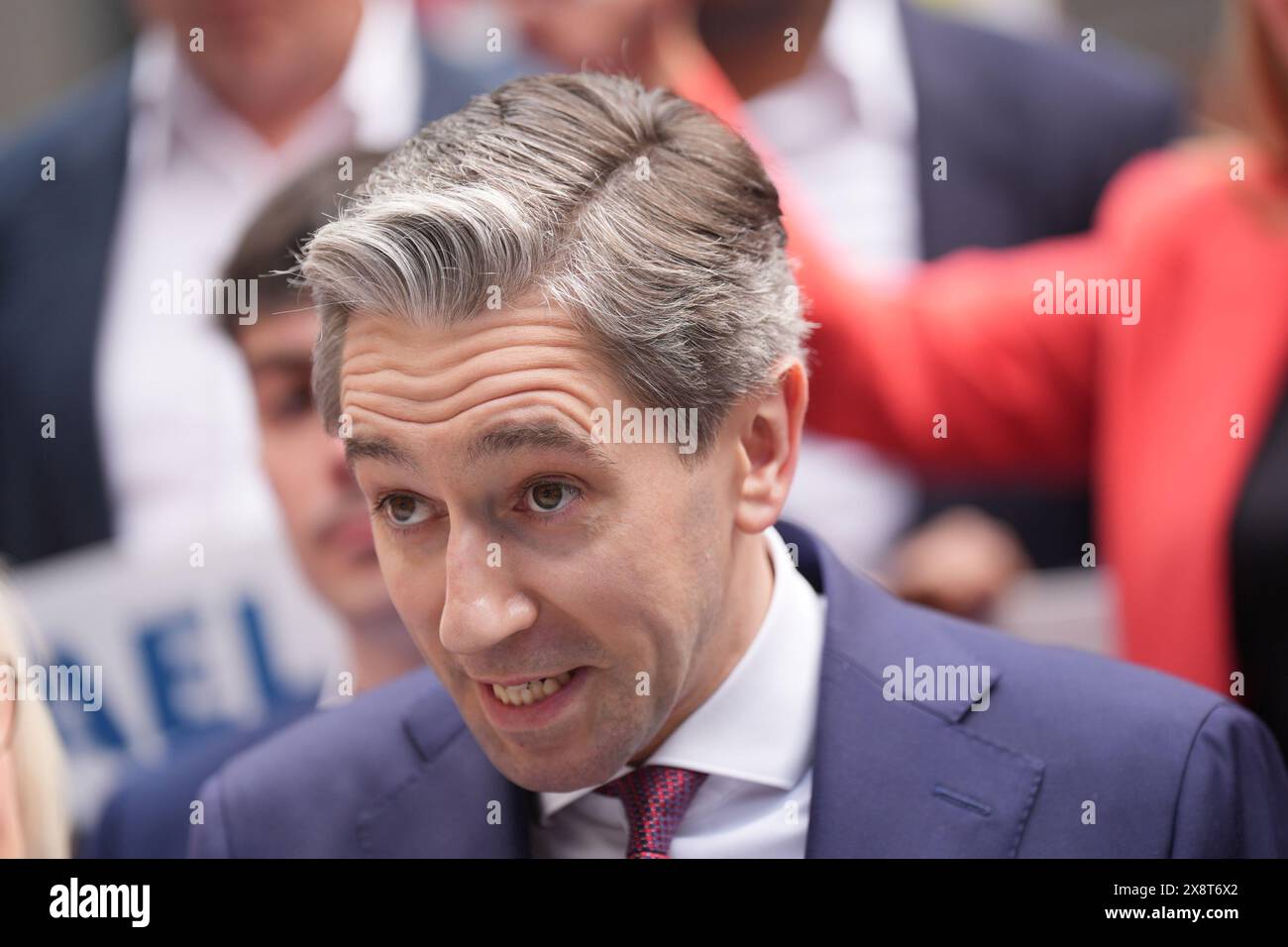 Taoiseach and Fine Gael leader Simon Harris speaks to the media ...