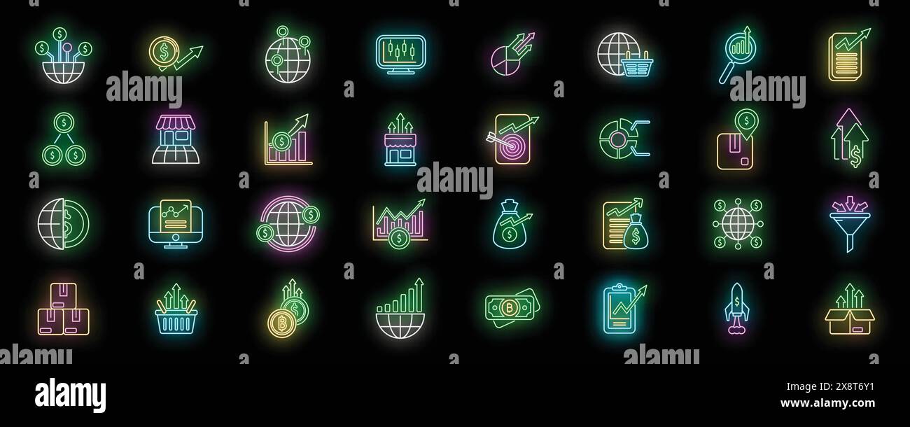Emerging market icons set outline vector. Payment chart. Fintech ...