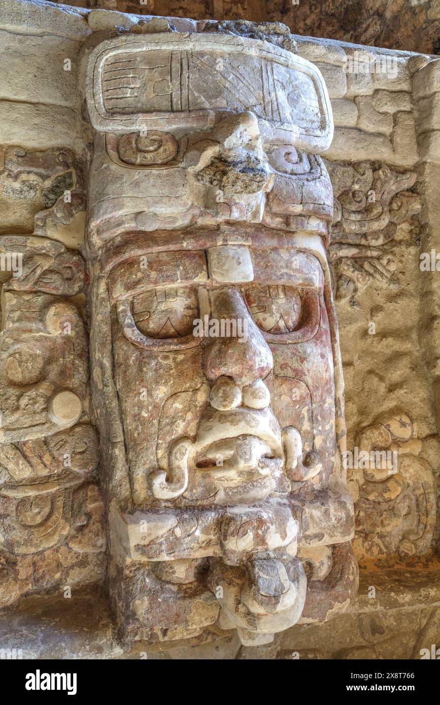 Temple of the Masks, (8 foot tall mask), Kohunlich Mayan Archaeological ...