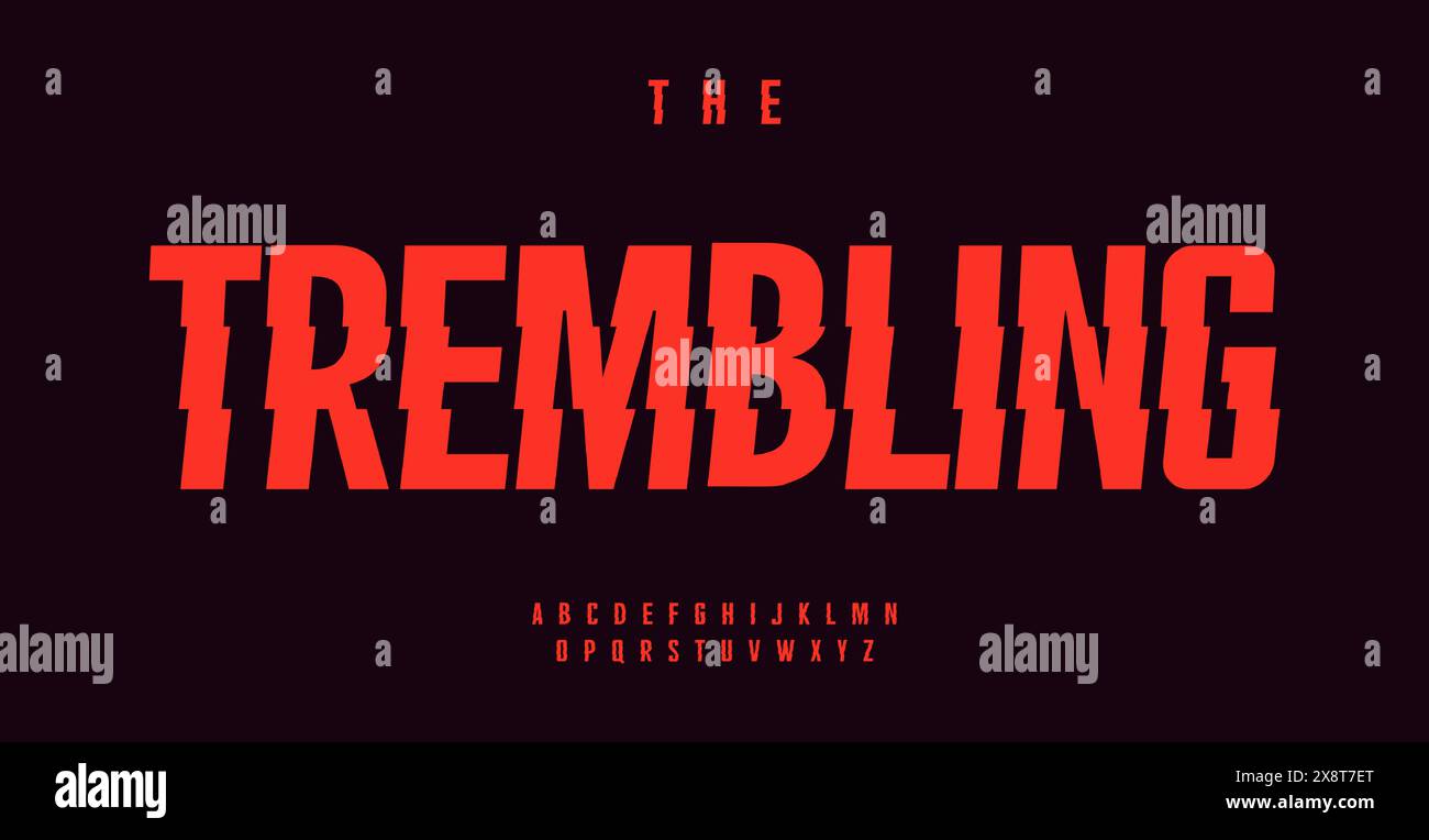 Trembling modern alphabet, edgy sharp letters, font with concussion ...