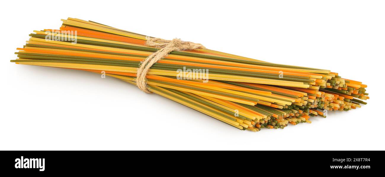 Colorful spaghetti tricolore pasta isolated on white background Stock ...