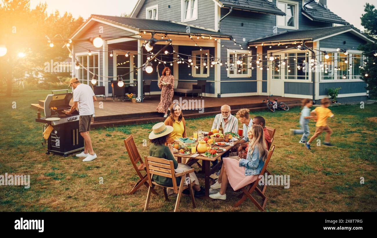 Big Family and Friends Celebrating Outside at Home. Diverse Group of ...