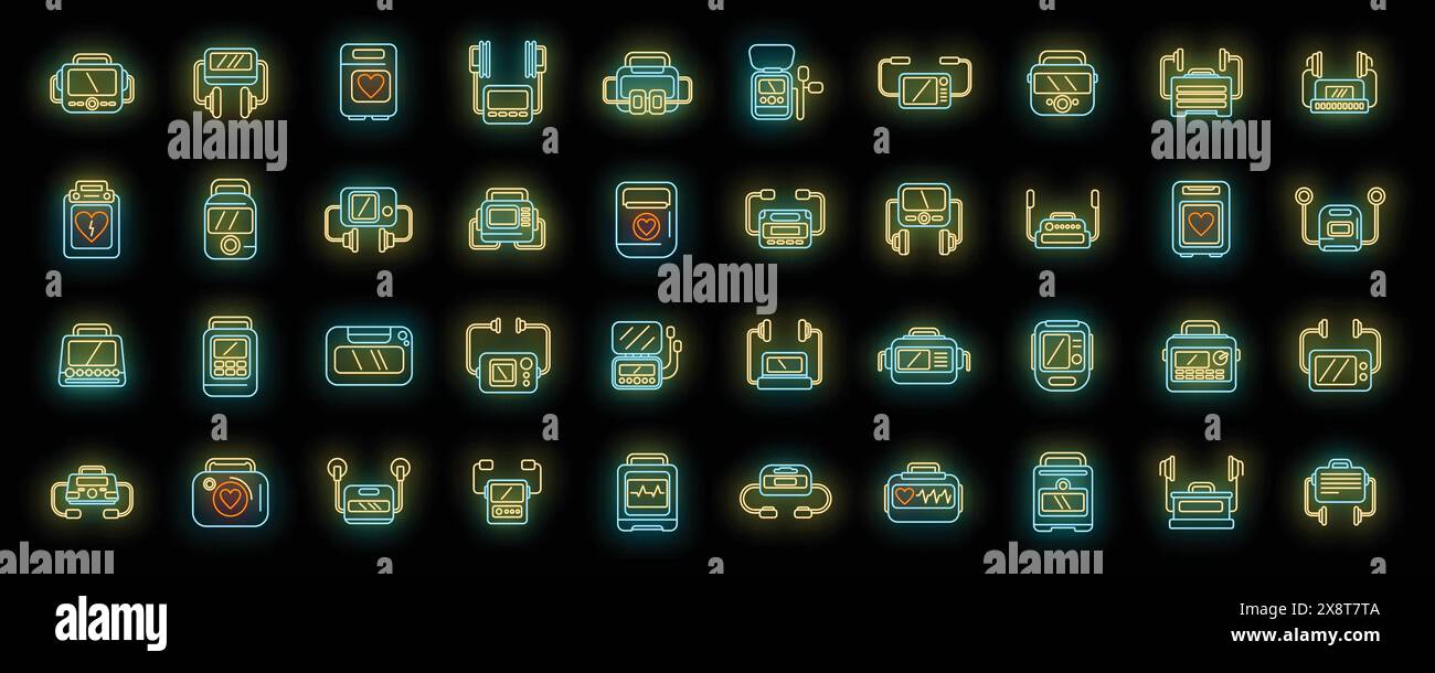 Defibrillator icons set outline vector. Aid ambulance. Automated ...