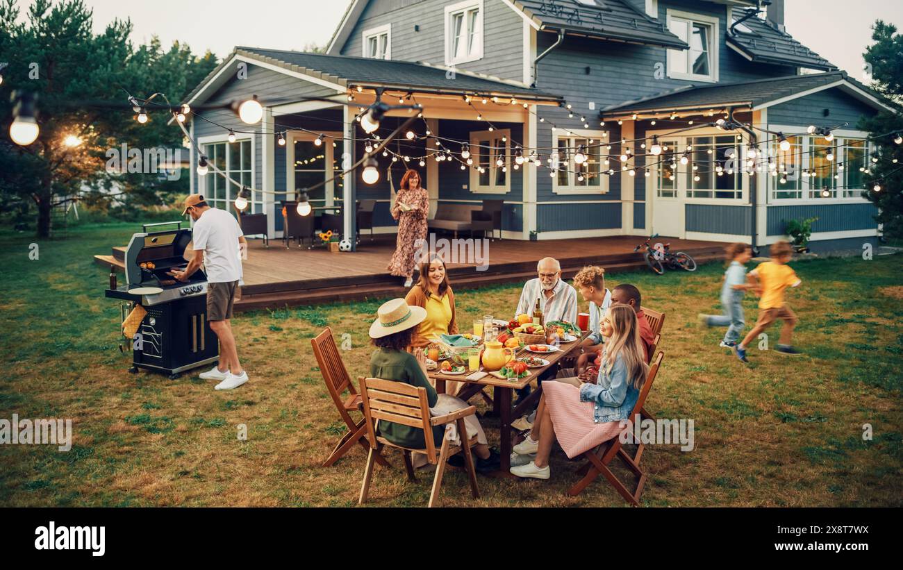Big Family and Friends Celebrating Outside at Home. Diverse Group of ...