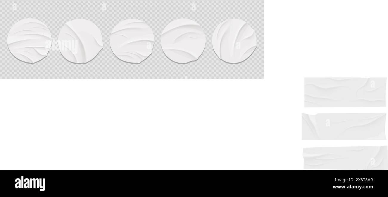 Glued circle paper wrinkled effect sticker, empty frame, badge mockup ...