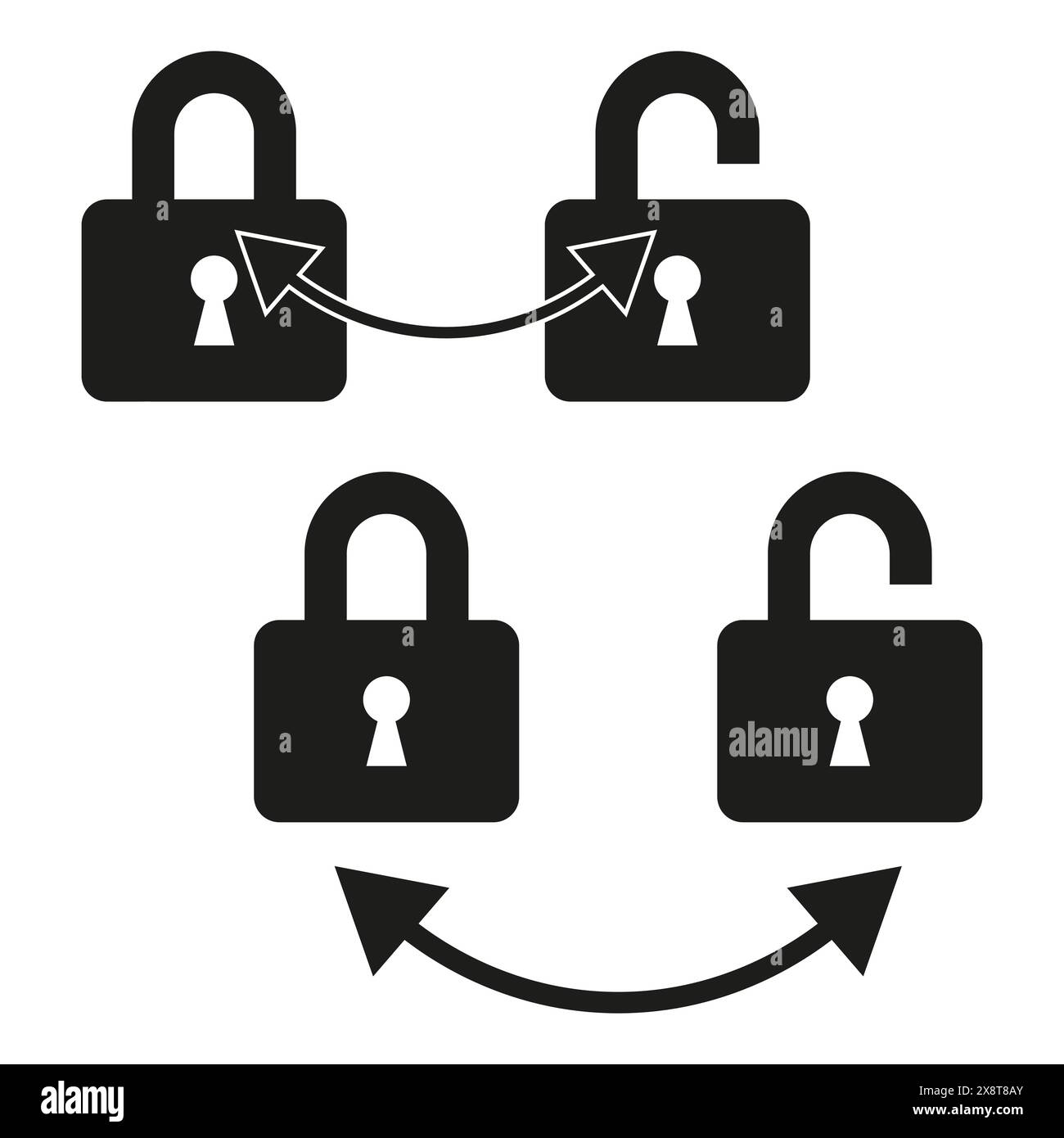 Lock and unlock icons. Arrow connection symbols. Vector illustration ...