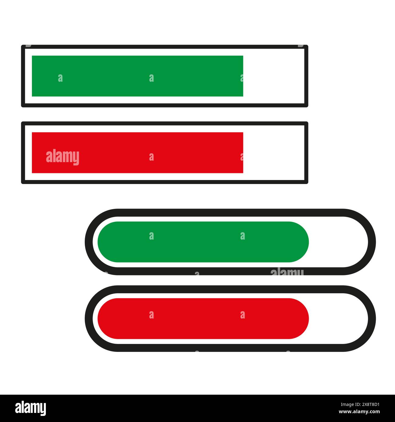 Loading bar icons. Progress bar symbol. Green and red. Vector ...