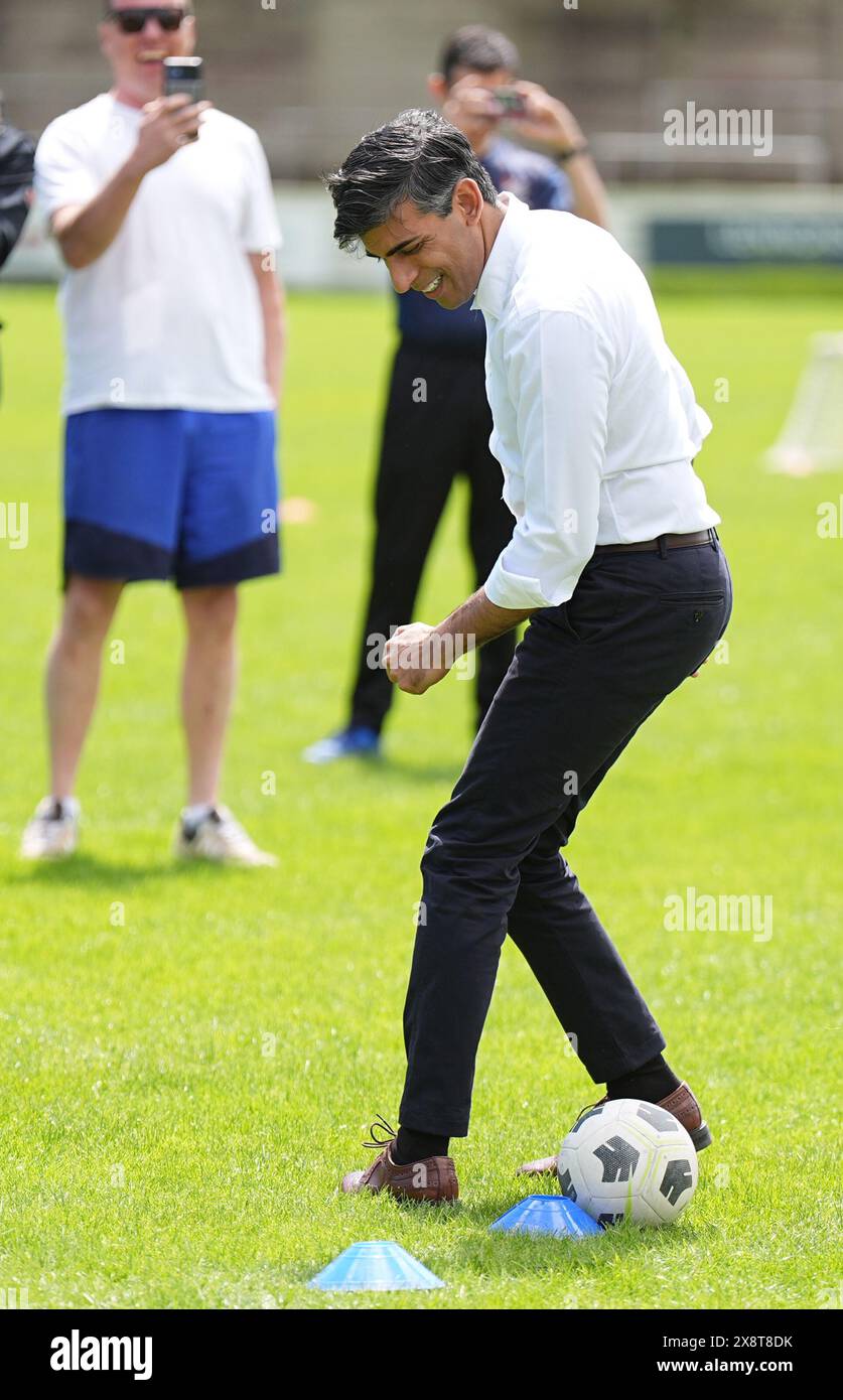 Prime Minister Rishi Sunak during his visit to Chesham United Football ...