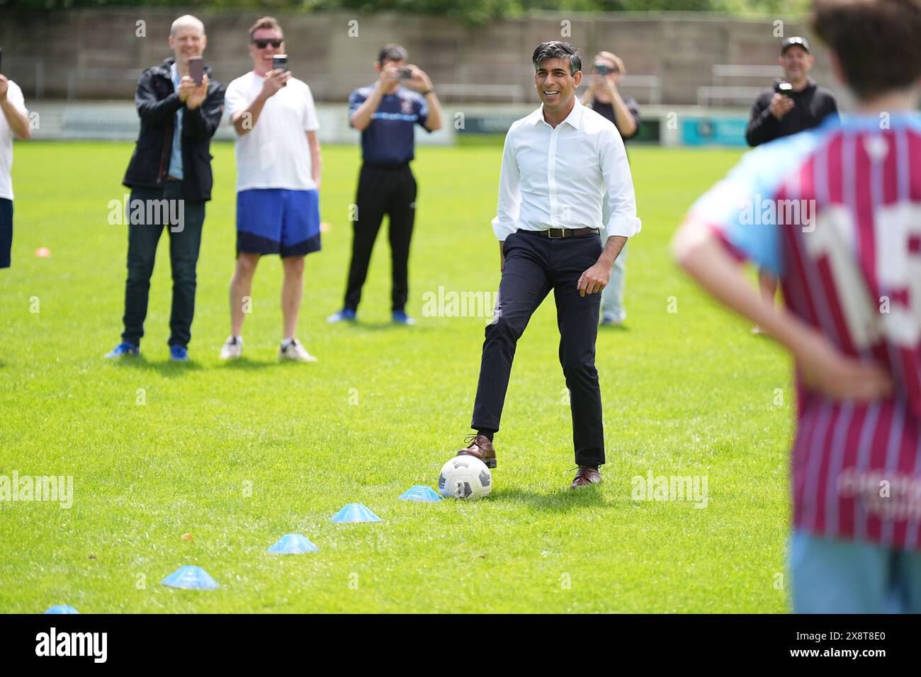 Prime Minister Rishi Sunak during his visit to Chesham United Football ...