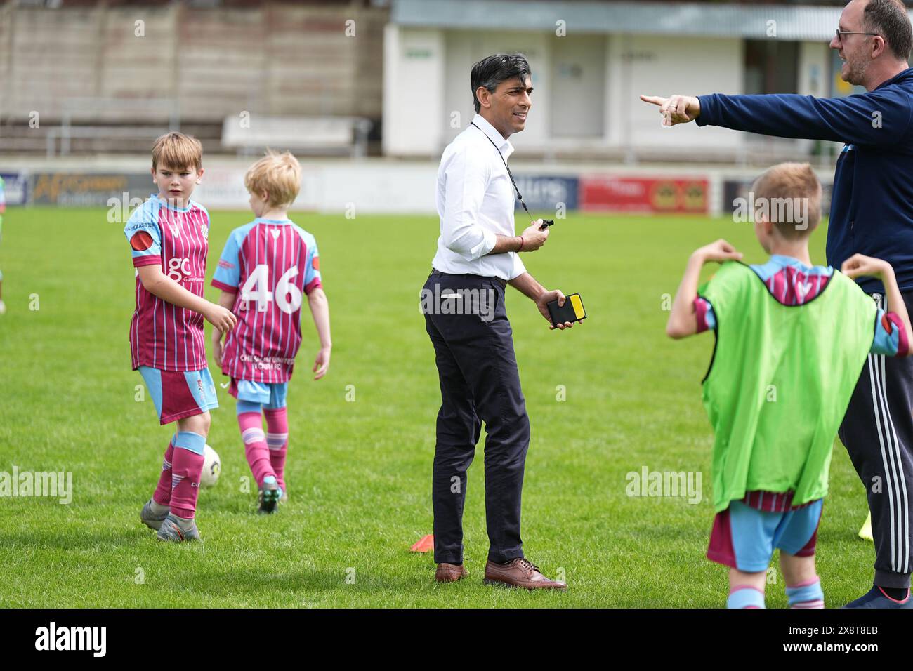 Prime Minister Rishi Sunak during his visit to Chesham United Football ...