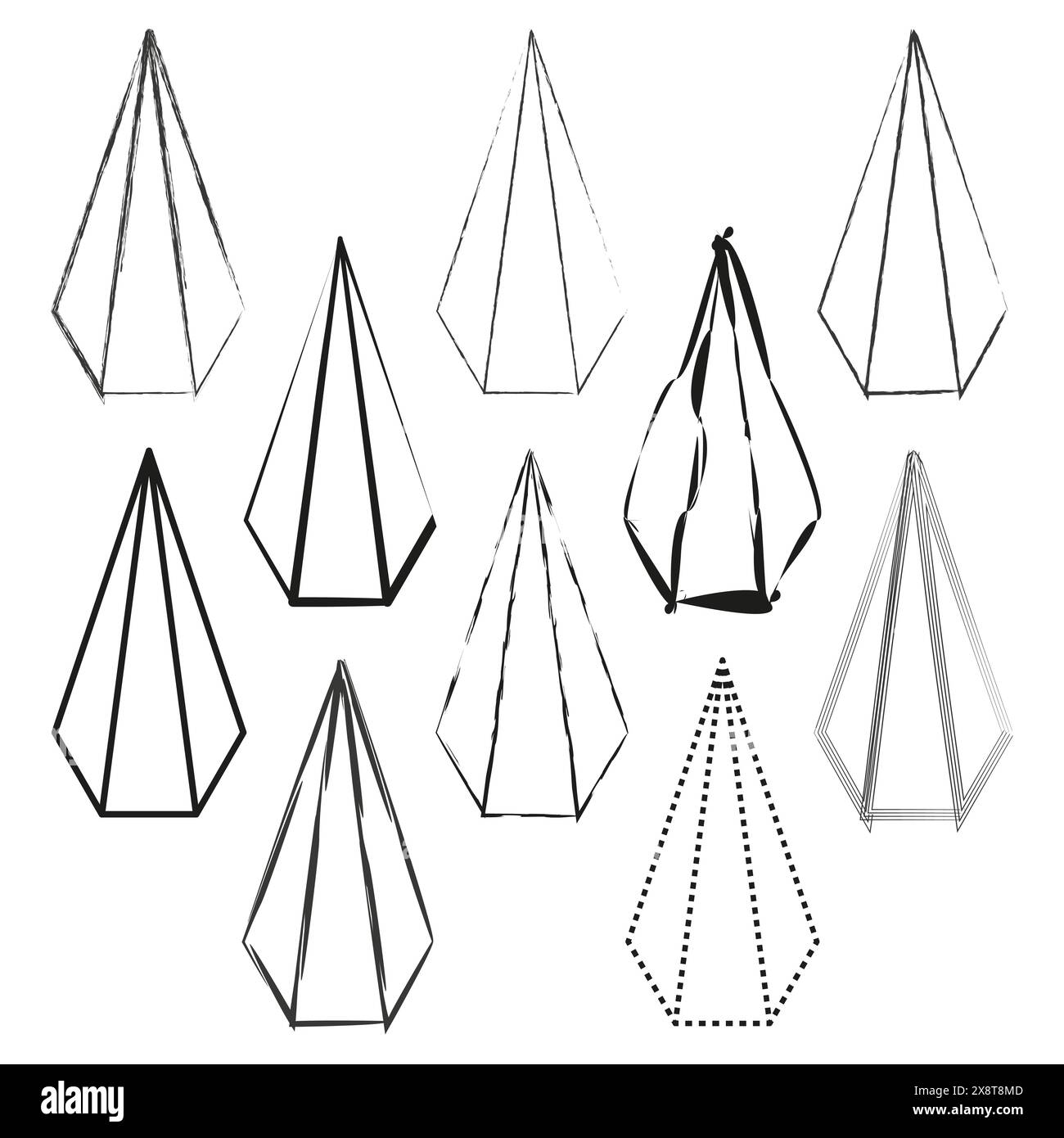 Geometric pyramid shapes. Abstract line art. Black and white. Vector ...