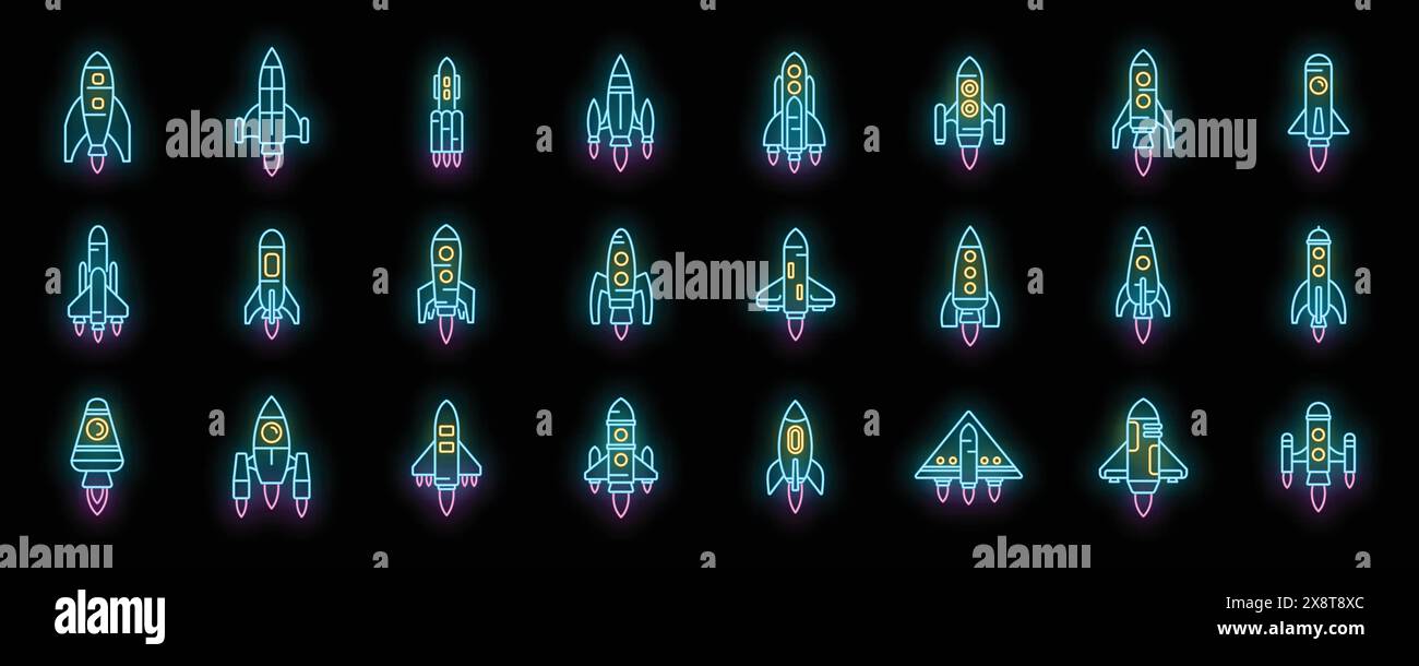Spacecraft launch icons set outline vector. Rocket ship. Cosmos future ...