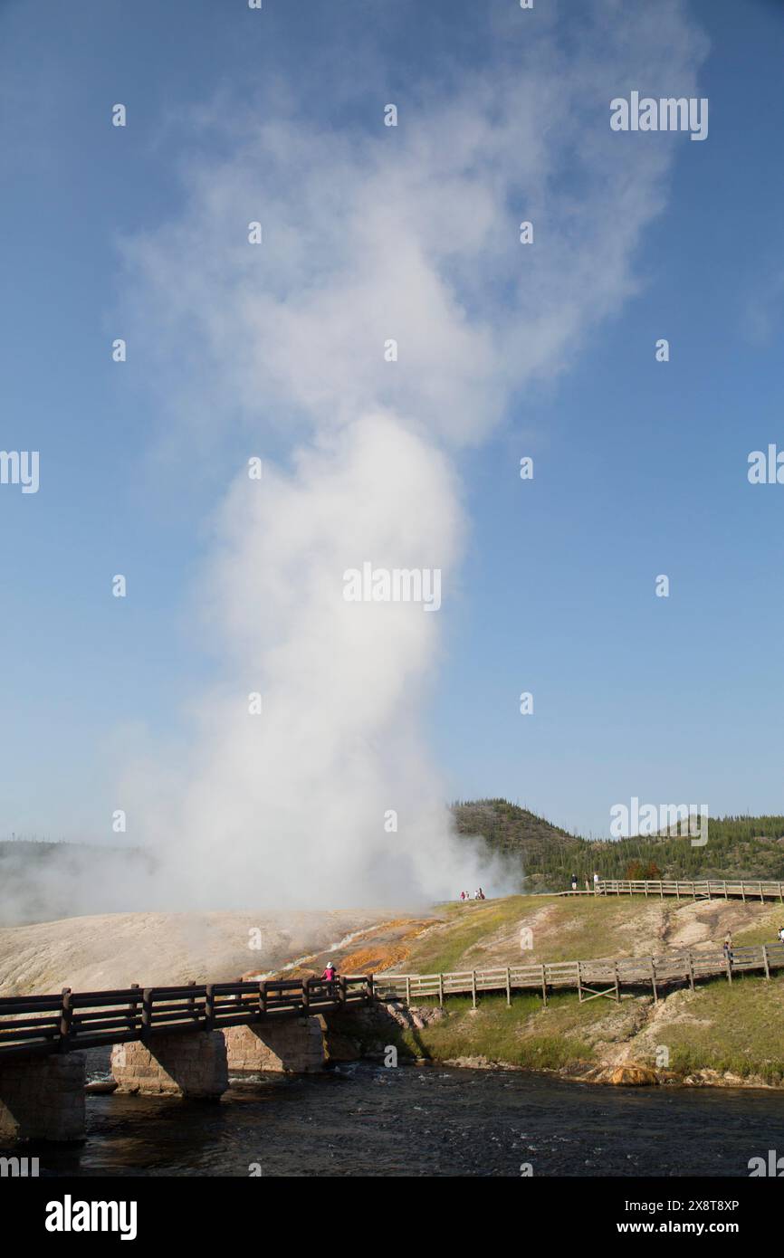 USA, Wyoming, Yellowstone National Park, Midway Geyser Basin, Bridge to ...