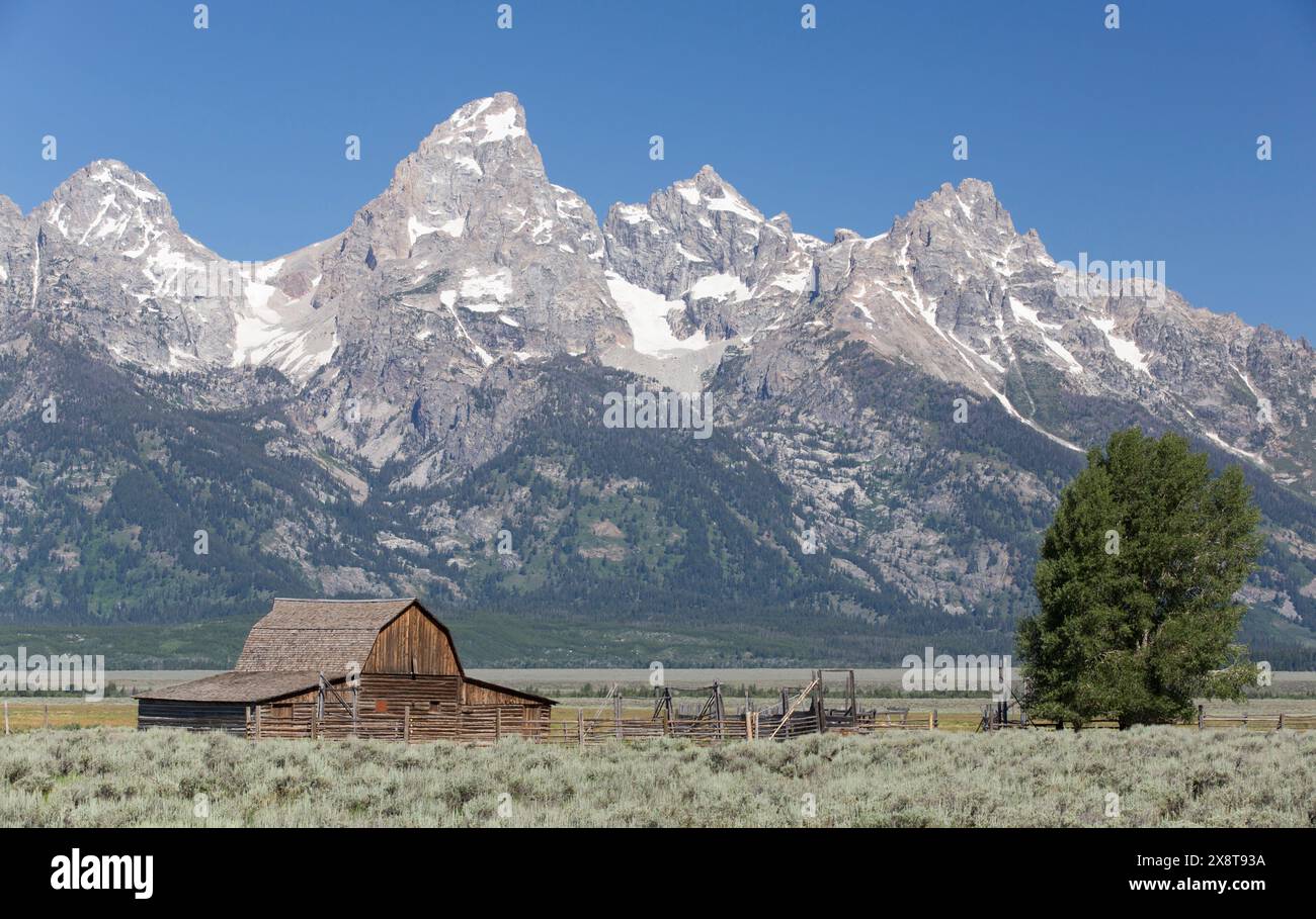 USA, Wyoming, Grand Teton National Park, Morman Row, John Moulton ...