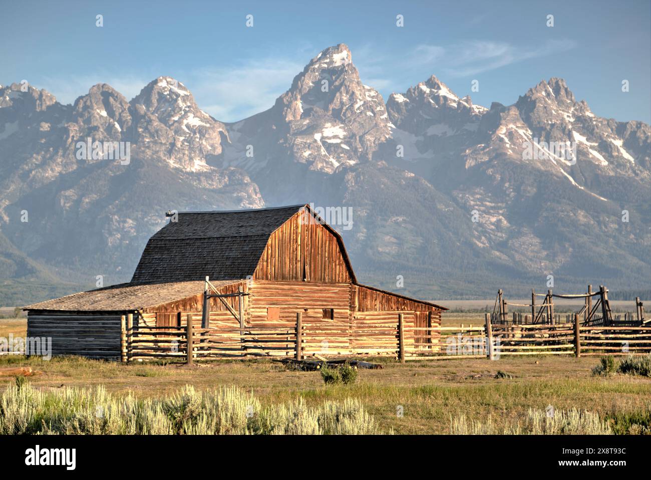 USA, Wyoming, Grand Teton National Park, Morman Row, dates from 1890's ...