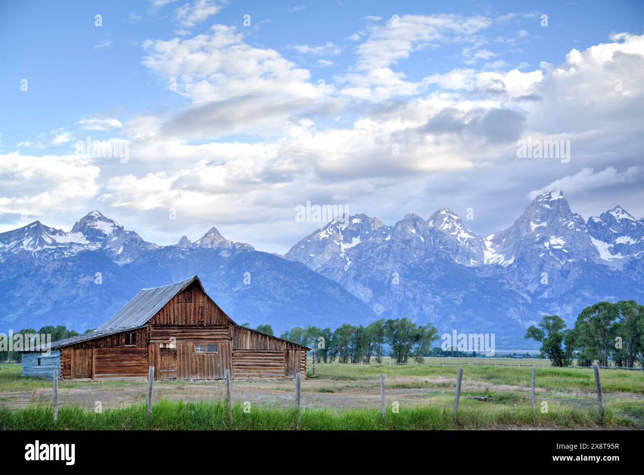 USA, Wyoming, Grand Teton National Park, Morman Row, dates from 1890's ...