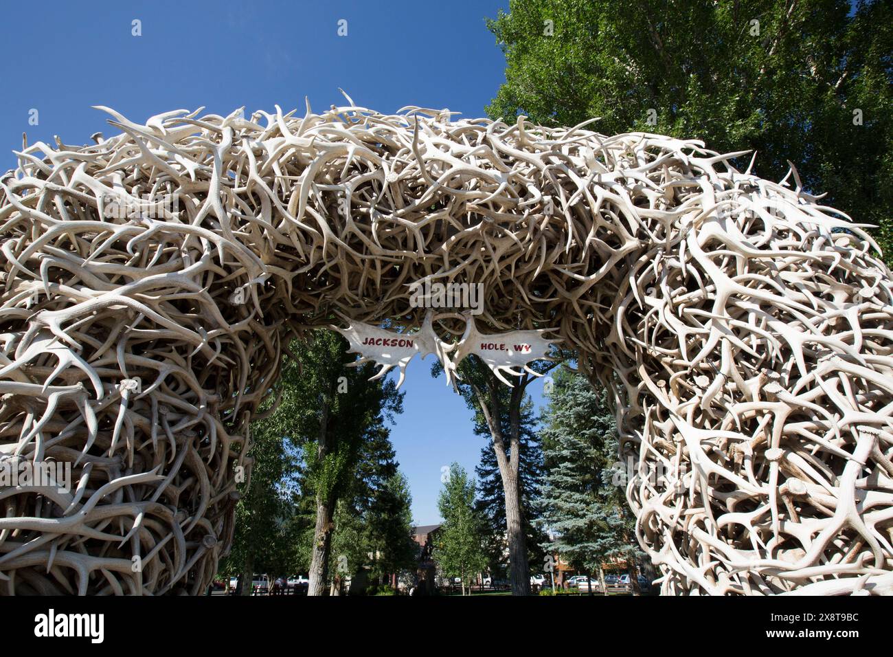 USA, Wyoming, Jackson Hole, Town Square, Elk Antler Arch Stock Photo ...
